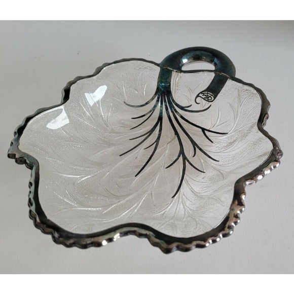 UNKNOWN | Dining | Vintage Glass 925 Silver Overlay Leaf Shaped Dishw ...